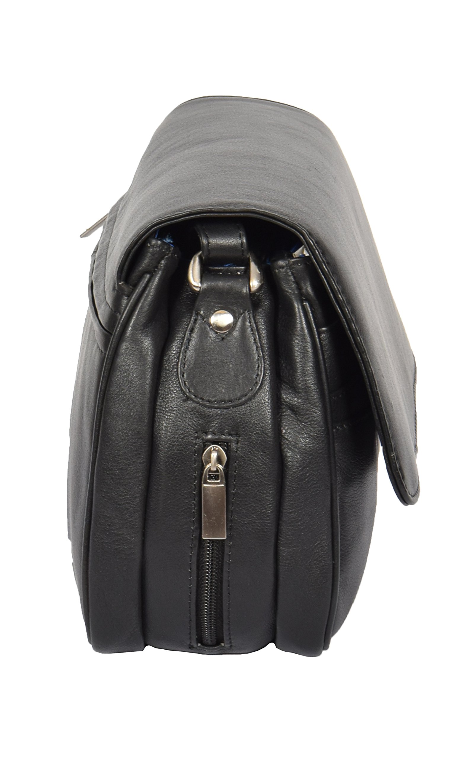 Black Leather Shoulder Bag Womens Classic Flap Over Messenger Casual Handbag Ada