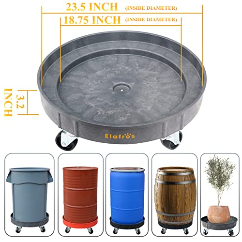 ELAFROS 30 Gallon and 55 Gallon Heavy Duty Plastic Drum Dolly β Durable Plastic Drum Cart 900 lb. Capacity- Barrel Dolly with 5 Swivel Casters Wheel,Grey