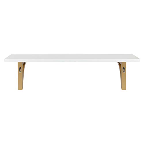 Kate and Laurel Corblynd Traditional Wood Wall Shelf, 36 inches, White with Gold Corbels