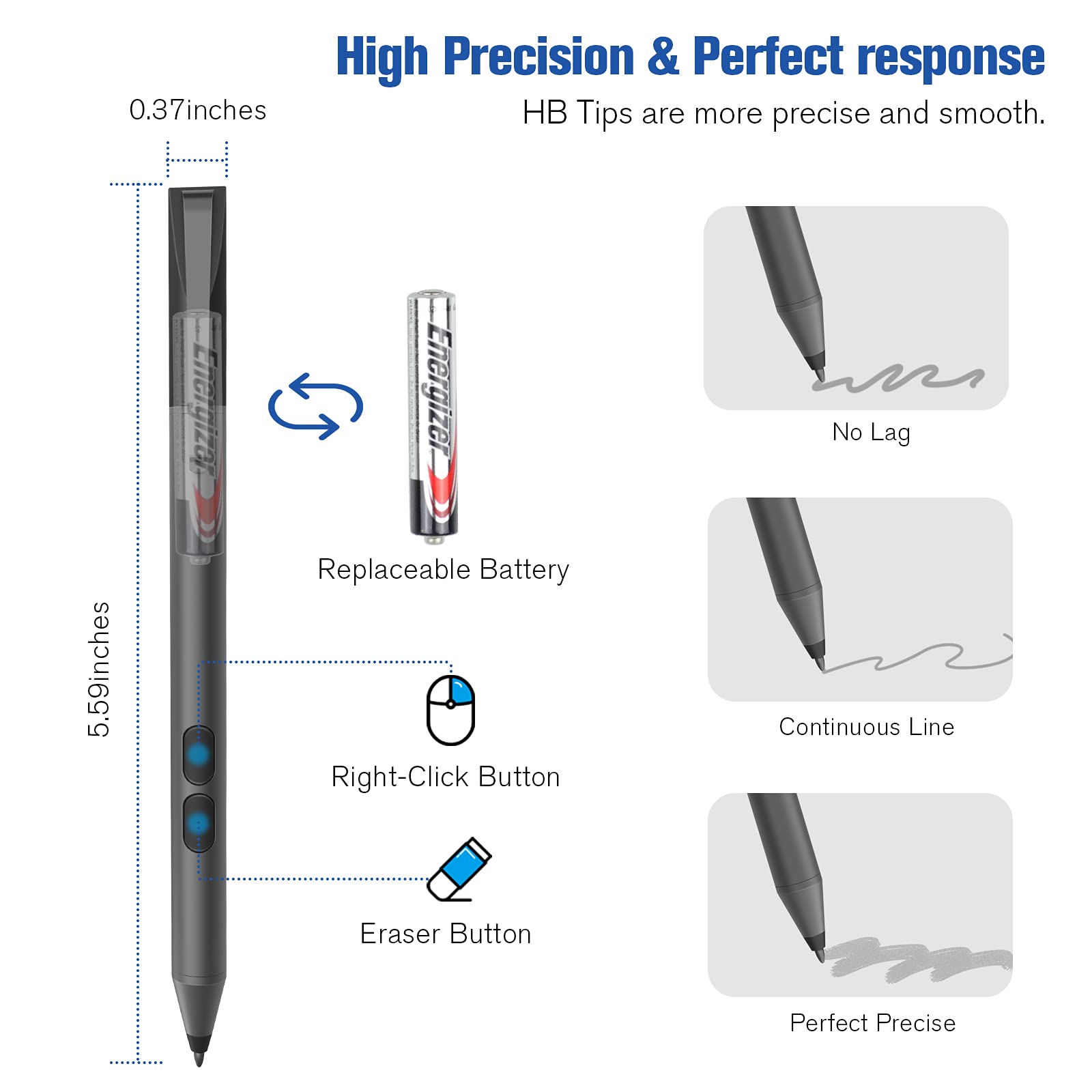 Pen Stylus for Surface Pro 11/10/9/8/X/7+/6/5/4/3/Surface 3, Surface Go 3/2/1, Surface Laptop/Studio/Book 4/3/2/1 with Palm Rejection, 1024 Levels Pressure, 2500h Working Hours