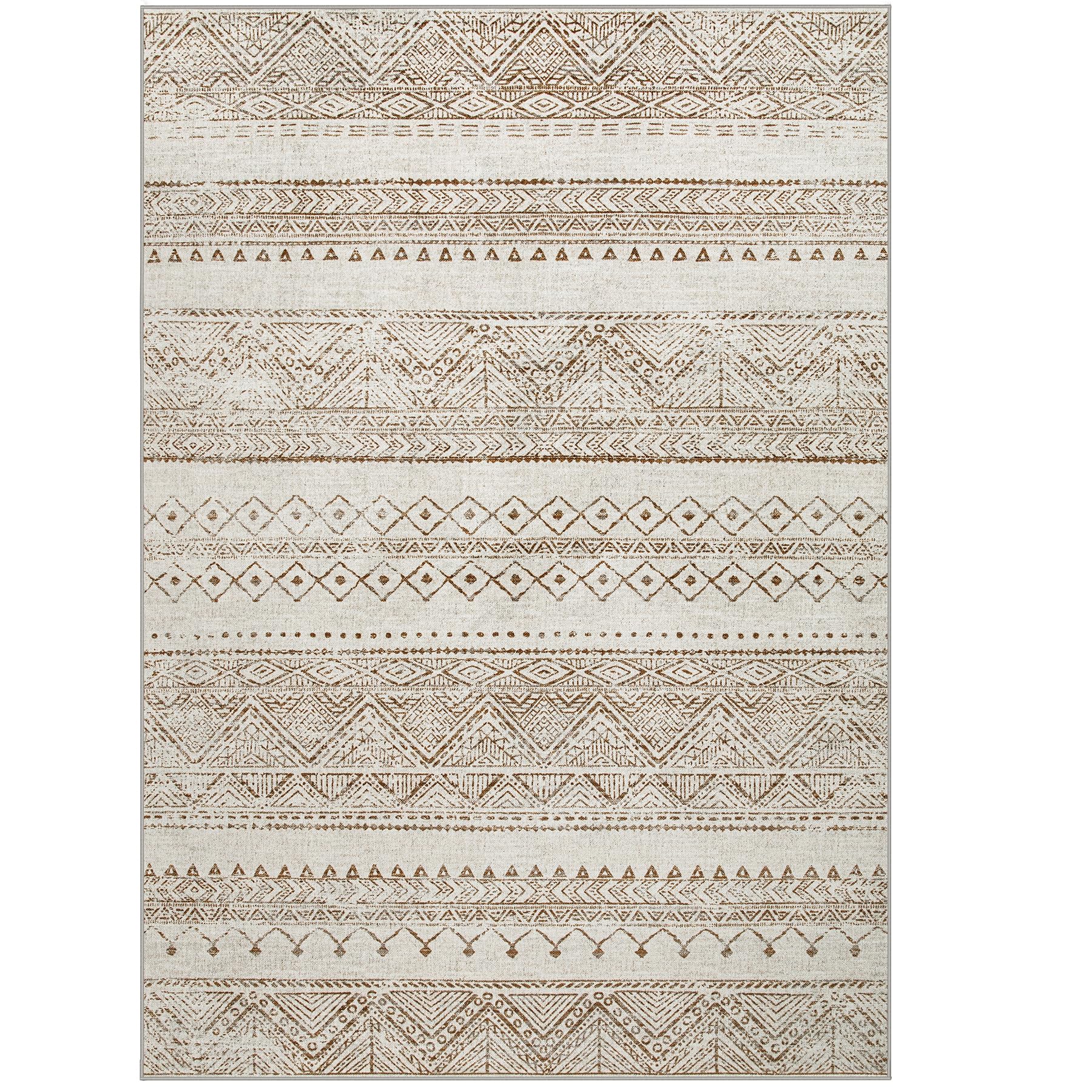8x10 Area Rugs Living Room Rugs: Large Machine Washable Rug with Non-Slip Backing Non Shedding Stain Resistant, Soft Geometric Moroccan Carpet for Dining Room Nursery Home Office - Brown