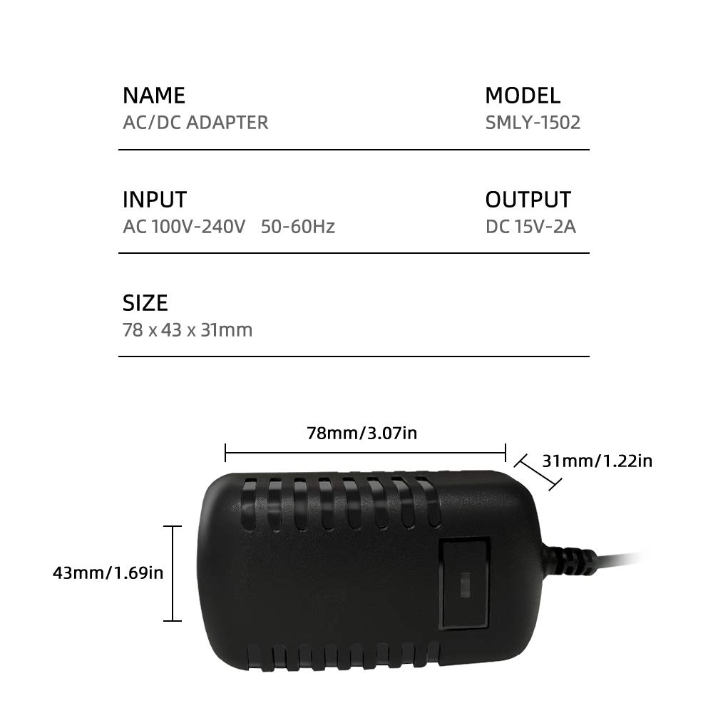 YLYLXIMA 15V 2A Power Supply 15V 2A Adapter, AC 100-240V to DC 15V 2A Wall Charger 5.5mm X 2.5mm US Wall Plug Switching Power for LED Strip, Audio and Video Equipment.