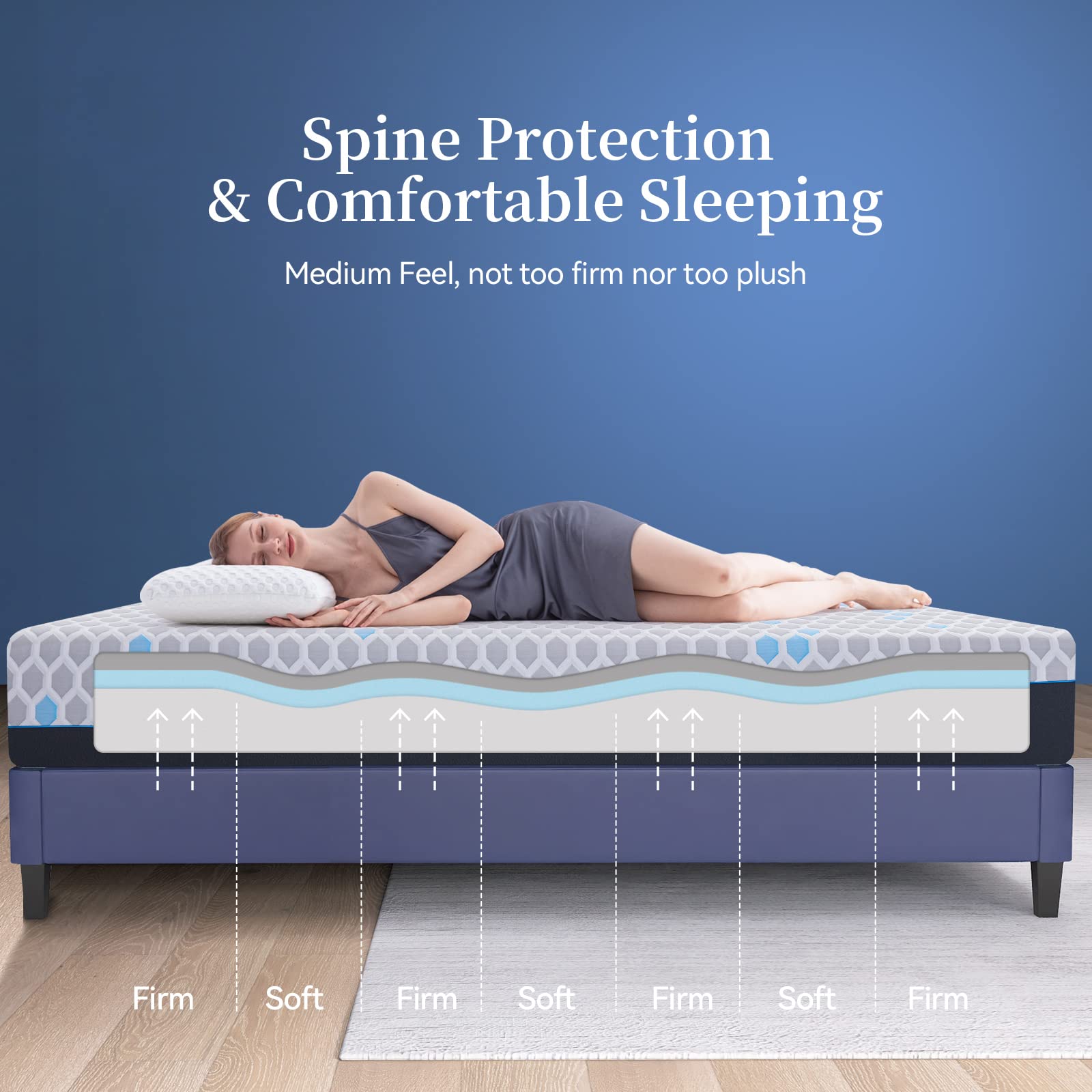 Vyfipt Queen Size Memory Foam Mattress 10 Inch Bed in a Box Bamboo Charcoal Infused Gel Foam Cooling Medium Firm Mattress - Breathable - No Box Spring Needed β Queen 10 Inch