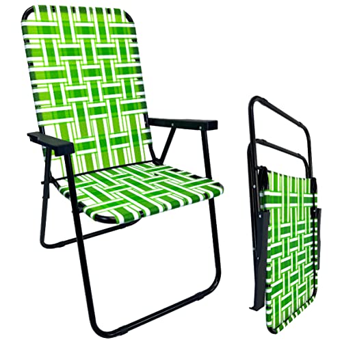 EasyGo Product Portable β Retro Style High Back Design β Outdoor Webbed Chair for Backyard, Camping, Sporting Events β Easy Folding, 2 Pack, Dark/Light Green