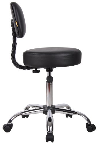 Boss Office Products Be Well Medical Spa Stool with Back in Vinyl, Black