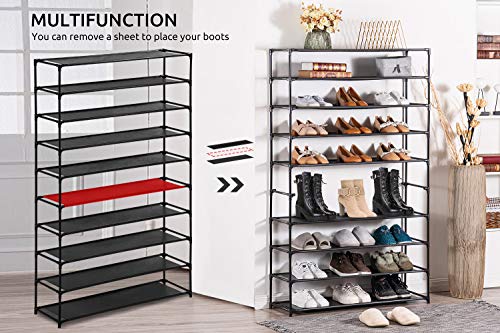 Youdesure 10 Tiers Shoe Rack, Large Shoe Rack Organizer for 50 Pairs, Space Saving Shoe Shelf, Non-Woven Fabric Shoe Storage Cabinet (Black)