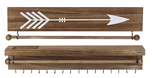 SoCal Buttercup Rustic Necklace and Jewelry Organizer - Hanging Wall Mount Display - Mounted Wooden Holder for Earrings, Necklaces, Bracelets, and Many Other Accessories (Two Piece, Rustic)