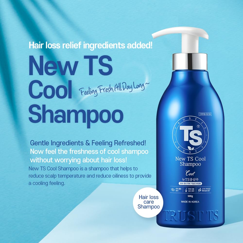 New TS Cool Shampoo for Scalp and Hair (16.9 Fl Oz) | Therapy Shampoo | Mint Scent with Essential Oil & Natural Ingredients | Parabens free | Anti- Dandruff & Cooling Shampoo| Made in Korea