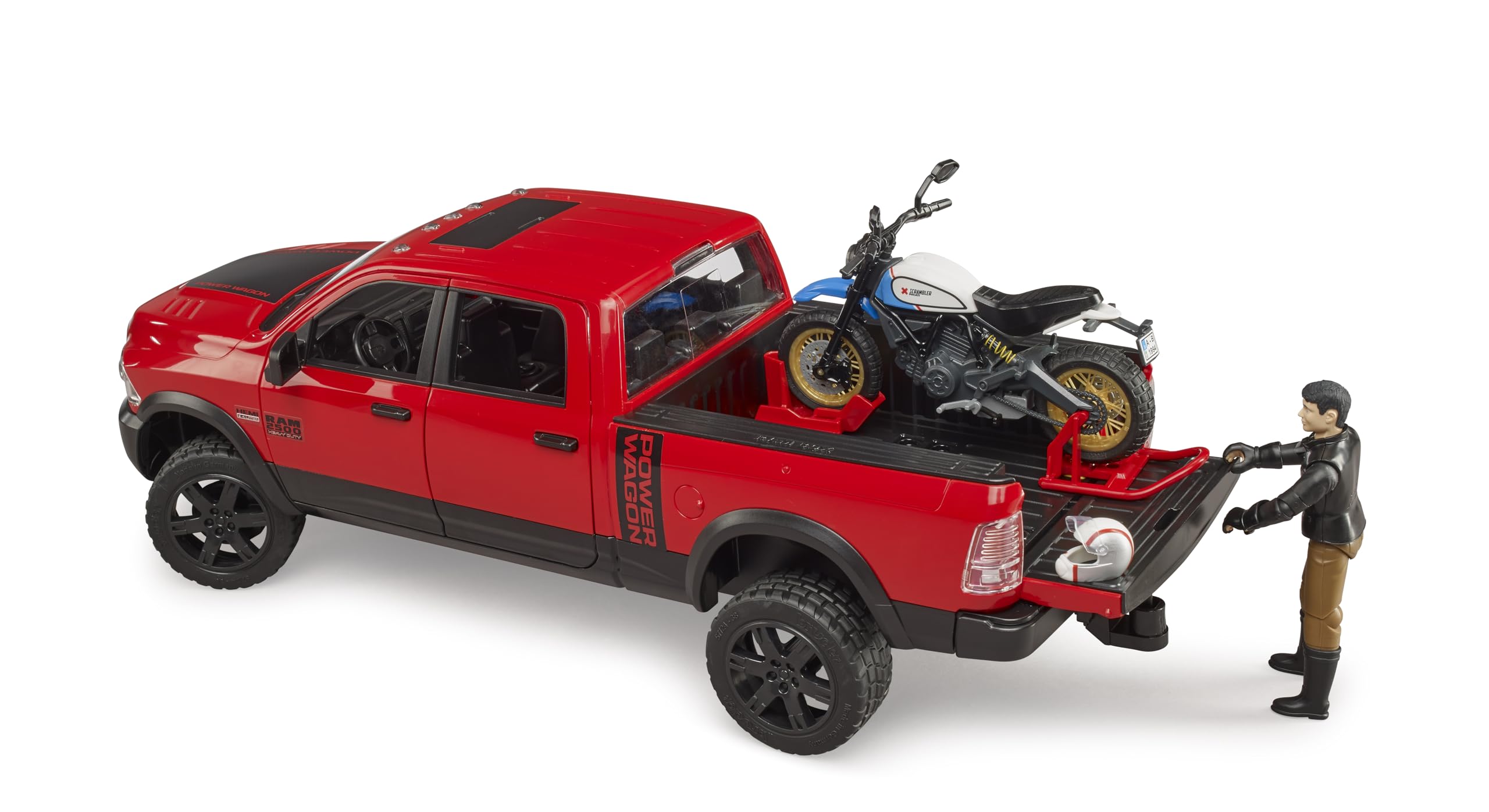 bruder Ram 2502 Power Wagon with Ducati Scrambler Desert Sled and Driver Vehicles Toy