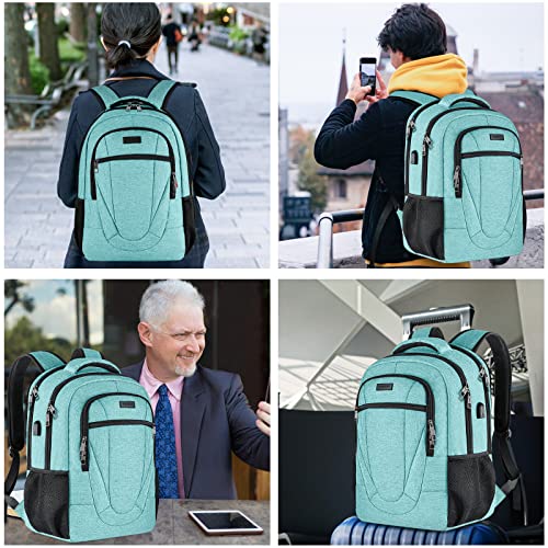 BIKROD Teal Backpack for Women and Men, Extra Large School Backpacks for Teens, Water Resistant Back Pack with USB Charging Port Fits 17 Inch Laptop, Business Anti Theft Durable Computer Bag Gifts