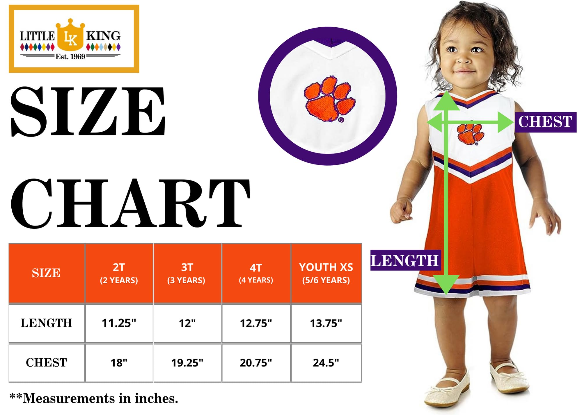 Little King NCAA Toddler/Youth Girls Team Cheer Jumper Dress-Clemson-Y6