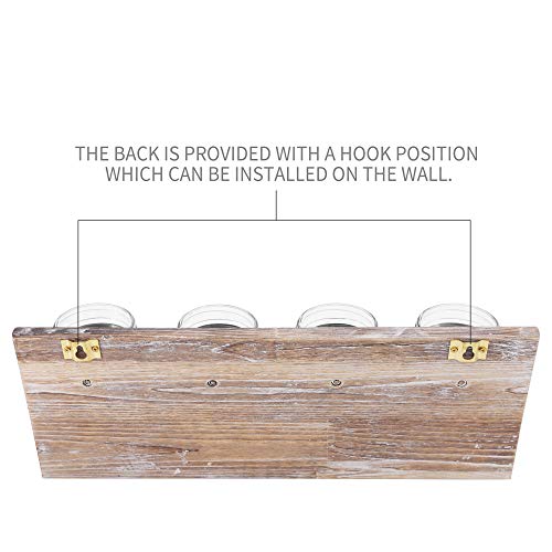 Rustic Hanging Mason Jar Organizer- BeSuerte Farmhouse Home Mason Jar Decor Toothbrush Holder, Wall Mount Decor 4-Jar for Office, Bathroom, Kitchen, and Entryway Decor Storage,Brown