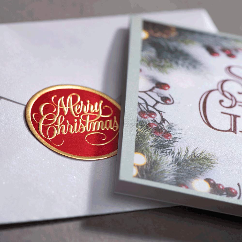 PaperDirect Merry Christmas Embossed Red Foil Seals, 48 Count