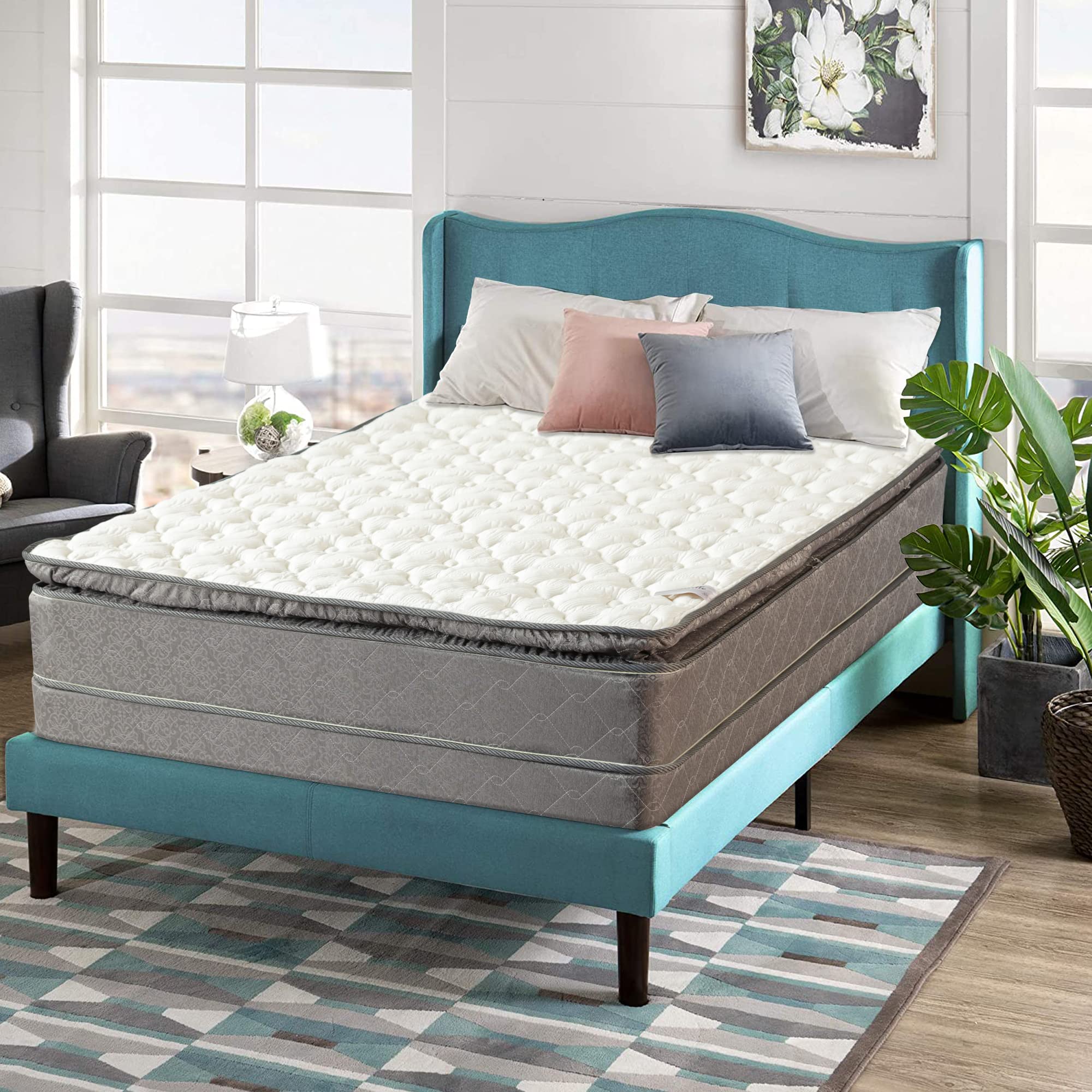 Nutan, 10-Inch Pillow Top Foam Encased Medium Plush for Advanced Back Support Mattress, Full