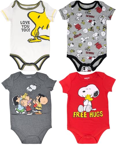 Peanuts Snoopy Newborn Baby Boys 4 Pack Short Sleeve Bodysuits Peanuts '20 3-6 Months