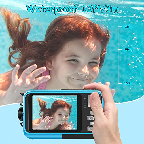 32GB 10FT 30MP FHD 1080P Compact 16X Digital Zoom Underwater Digital Camera for Snorkeling, Blue