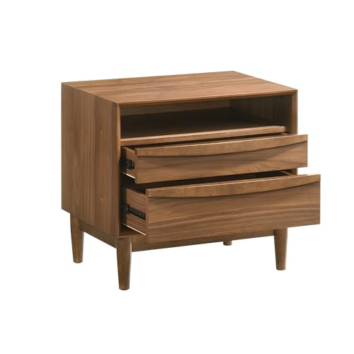 Armen Living Artemio 2 Drawer Wood Nightstand with Shelf in Walnut Finish