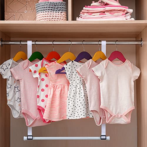 Amyhill 2 Pack Double Hanging Closet Rod Extender Width and Height Adjustable Closet Hanging Rod Extension Organizer Space Saving Clothes Hanging Bar with 4 Pcs Nylon Bands for Closet Clothes Storage