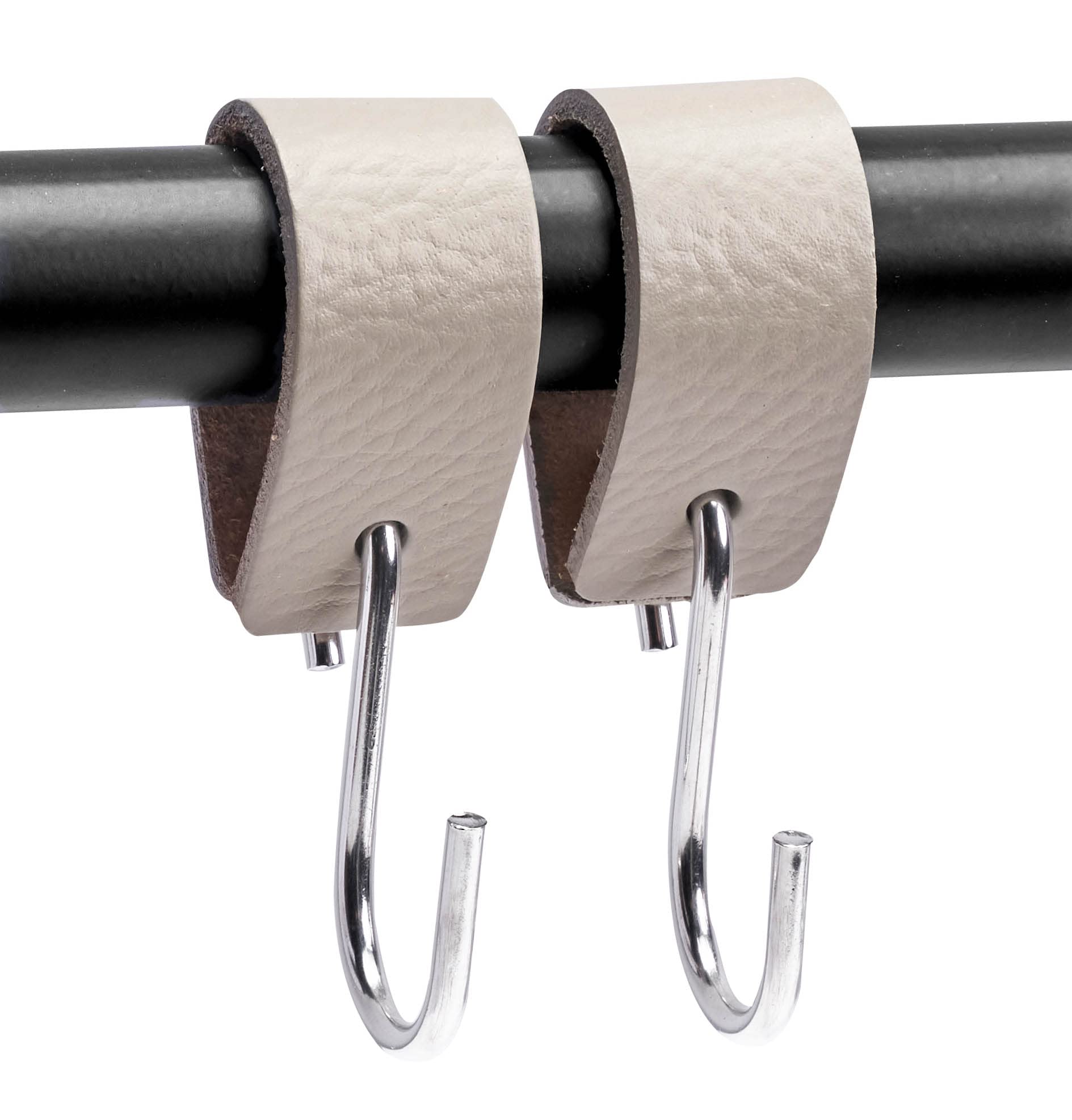 Brute Strength - Multifunctional Leather S-Hooks - Light Gray - 2 Pieces - S Shaped Hooks - Coat Hook - Leather Hooks - Leather s Hooks - Black s Hooks - Kitchen Hooks