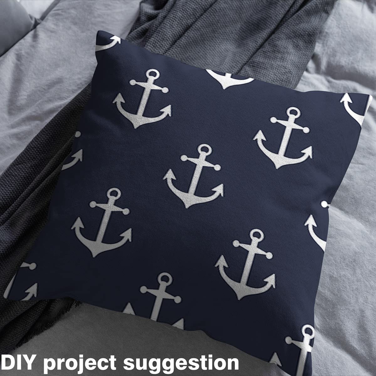 Feelyou Anchor Decor Fabric by The Yard, Nautical Marine Sea Adventure Theme Upholstery Fabric for Chairs and Home DIY Projects, Ocean Coastal Decorative Waterproof Outdoor Fabric, 1 Yard