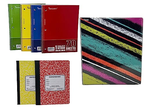 College Ruled Back to School Supply Bundle for Middle, High School and College: Binder, Mechanical Pencils, Sharpies, Pens, Highlighters, Folders, Note Books, Earbuds and More 55+ items