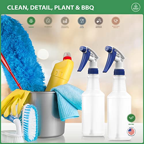 Bar5F Plastic Spray Bottles, Leak Proof, Empty 16 oz. Value Pack of 2 for Chemical and Cleaning Solutions, Adjustable Head Sprayer Fine to Stream