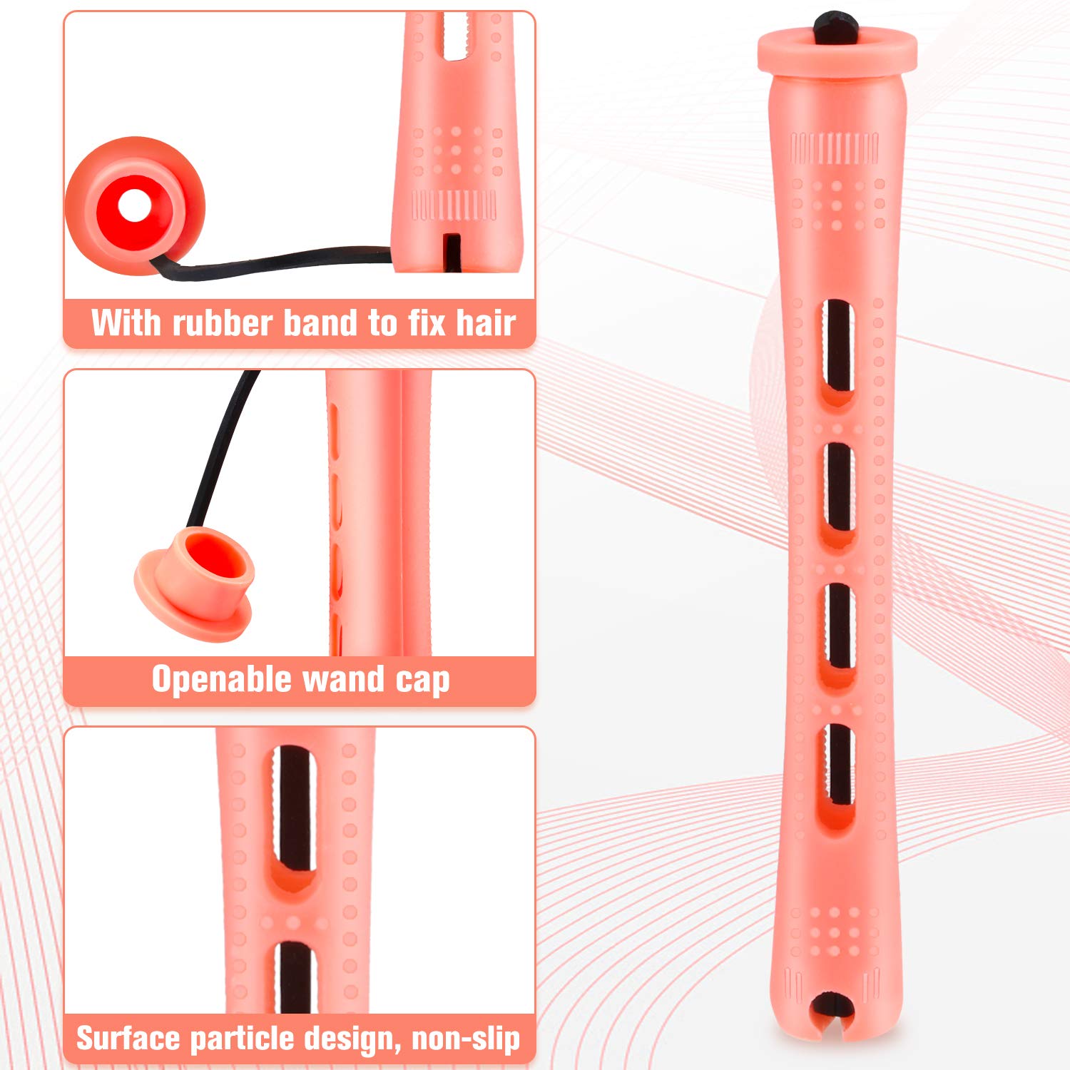 WILLBOND 60 Pcs Perm Rods for Long Hair Plastic Curl Rods Cold Wave Irons Curling Roller for Hair Styling Hairdressing Tools(0.51 Inch,Shell Pink)