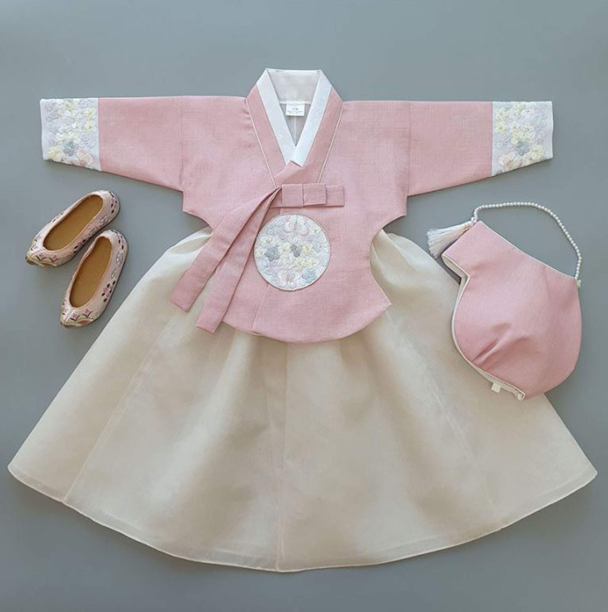 Hanbok Dress Baby Girl 100th Days Birth Party Celebration Korea Traditional Baby Pink Beige