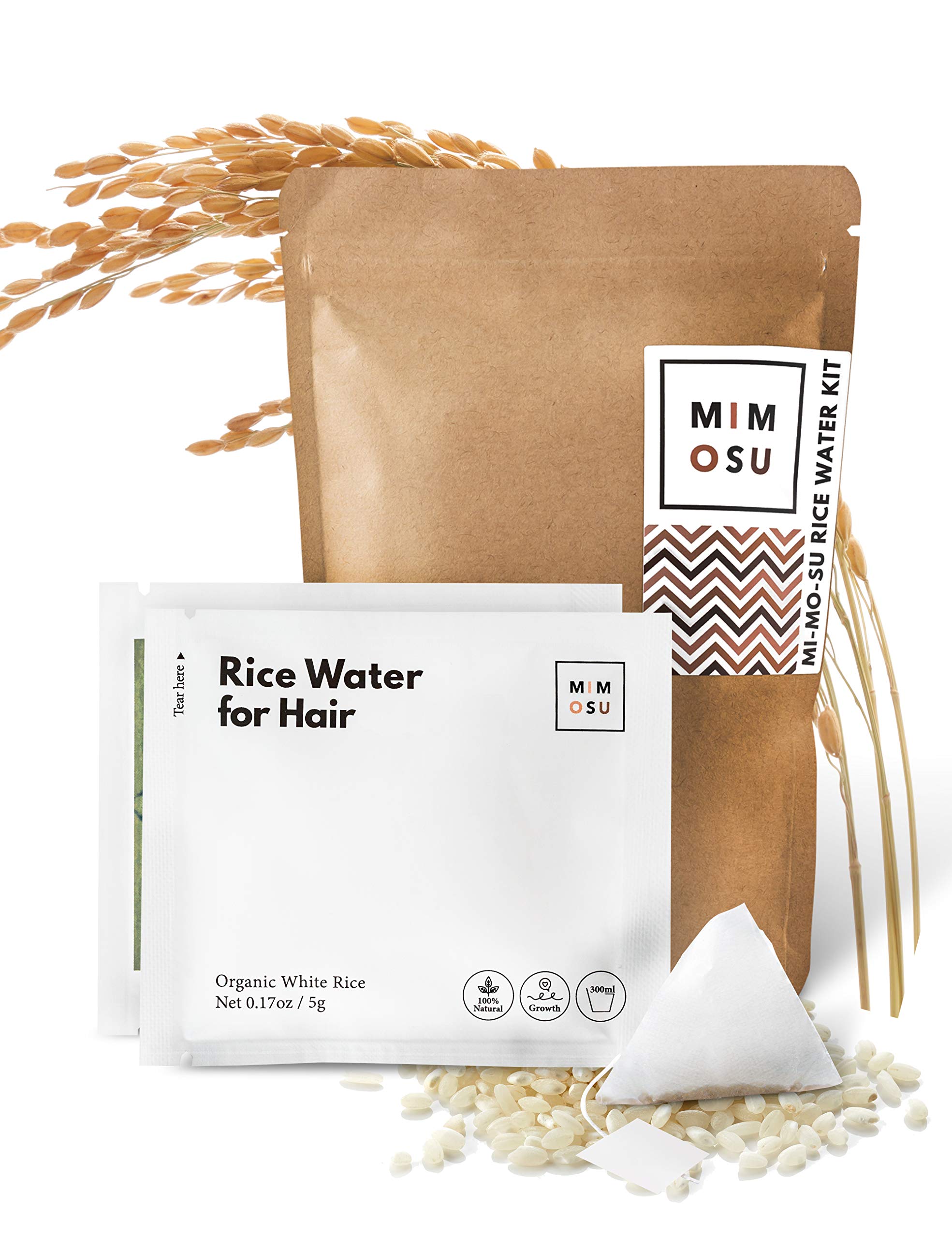 mimosu Rice Water for Hair Growth & Repair: DIY Tea Bags, Natural Conditioner, Detangler & Hair Nourisher with Fermented Rice Protein for Curly, Damaged Hair