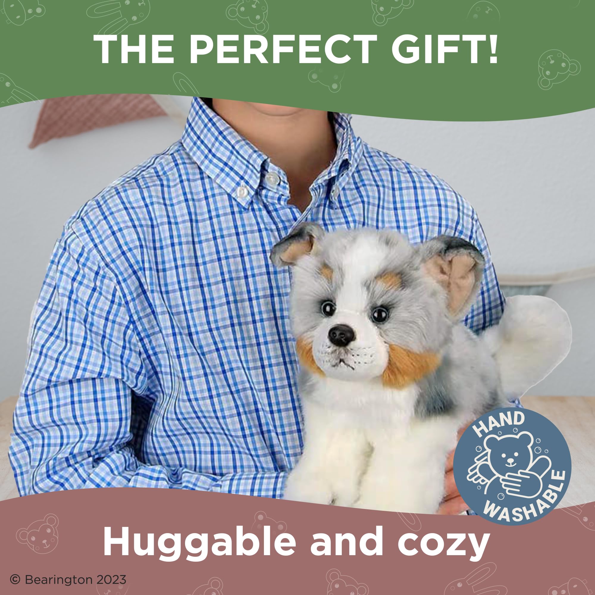 Bearington Hogan The Australian Shepherd Stuffed Animal, 13 Inch Stuffed Puppy