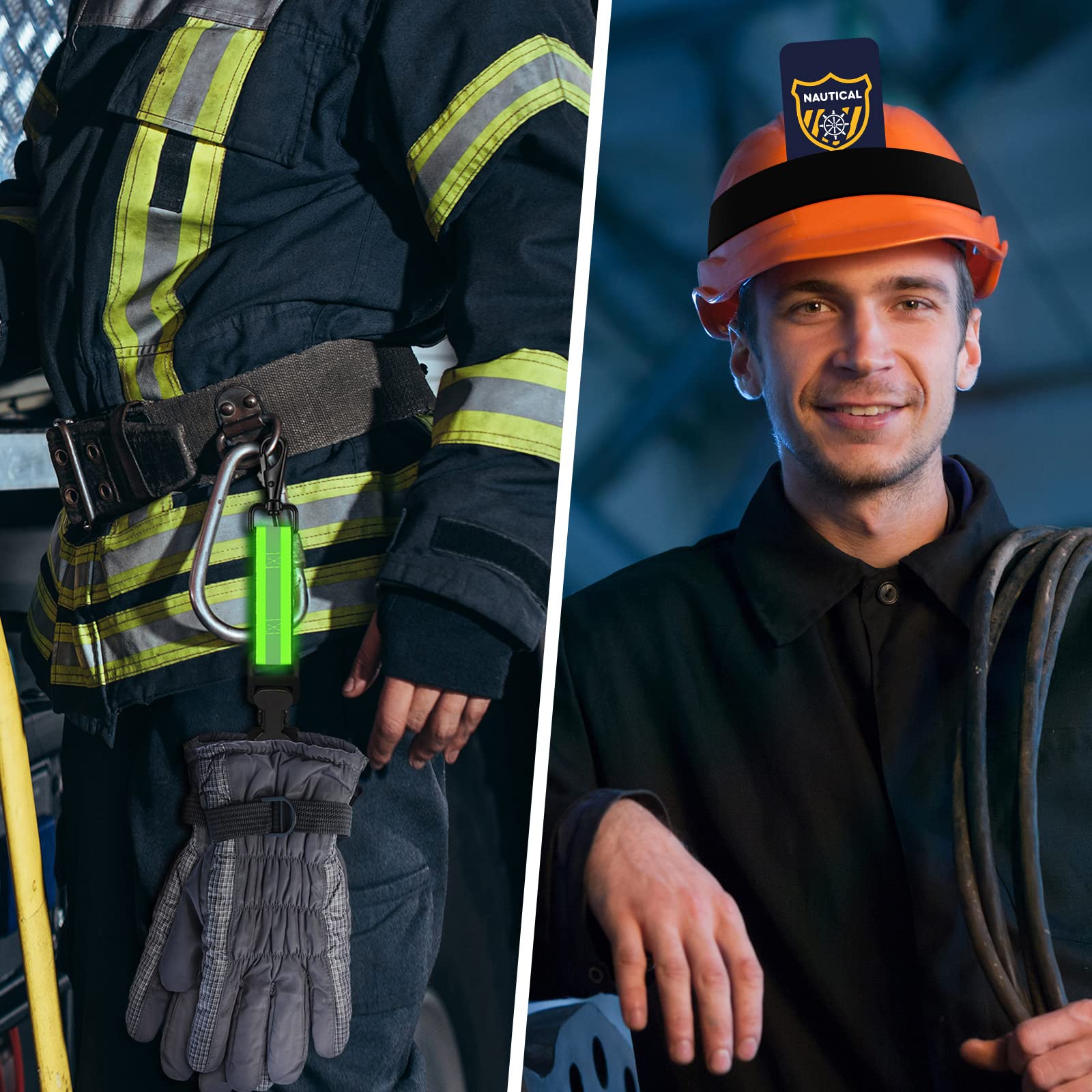 Amylove 4 Pieces Firefighter Glove Strap Firefighter Fire Helmet Band Glove Safety Strap with Green Reflective Trim Rubber Helmet Strap Firefighter Tools Fire Gear Accessories