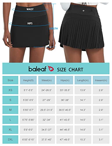 BALEAF Women's Pleated Tennis Skirts High Waisted Lightweight Athletic Golf Skorts Skirts with Shorts Pockets Black Medium