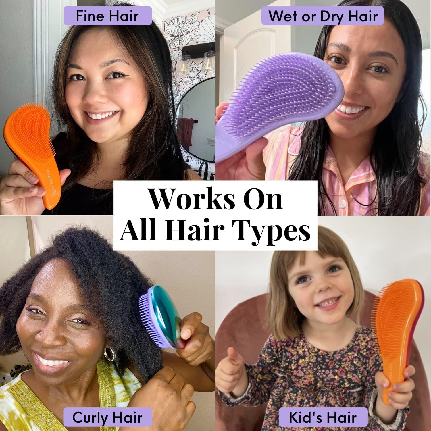 Lily England Detangler Brush & Comb Set - Lightweight Wide Tooth Detangling Tool for Women & Kids - Smooths Curly, Straight, Dry, Fine, & Thick Hair, Purple