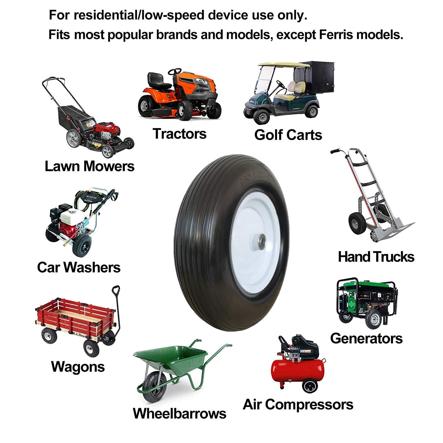 3.50-8" Wheelbarrow Tires with 5/8 Bearing, 3" Hub Universal Fit Wheelbarrow Wheel, 14.5 inch 3.50-8 Solid Rubber Tire Replacement for Wheel Barrel Cart Garden Wagon
