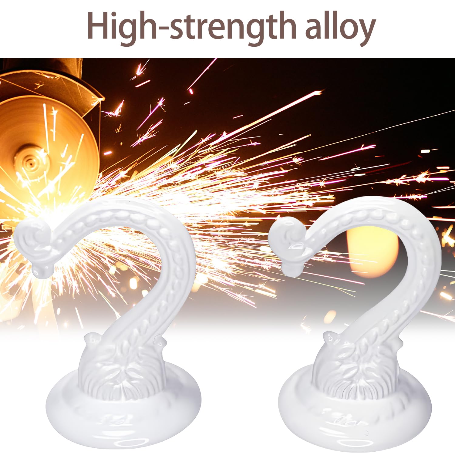 Armiika 2pcs Ceiling Metal Ceiling Hooks, Heavy Duty Swag Ceiling Hooks with Hardware for Hanging Plants/Chandeliers/Wind Chimes/Ornament (White Color)