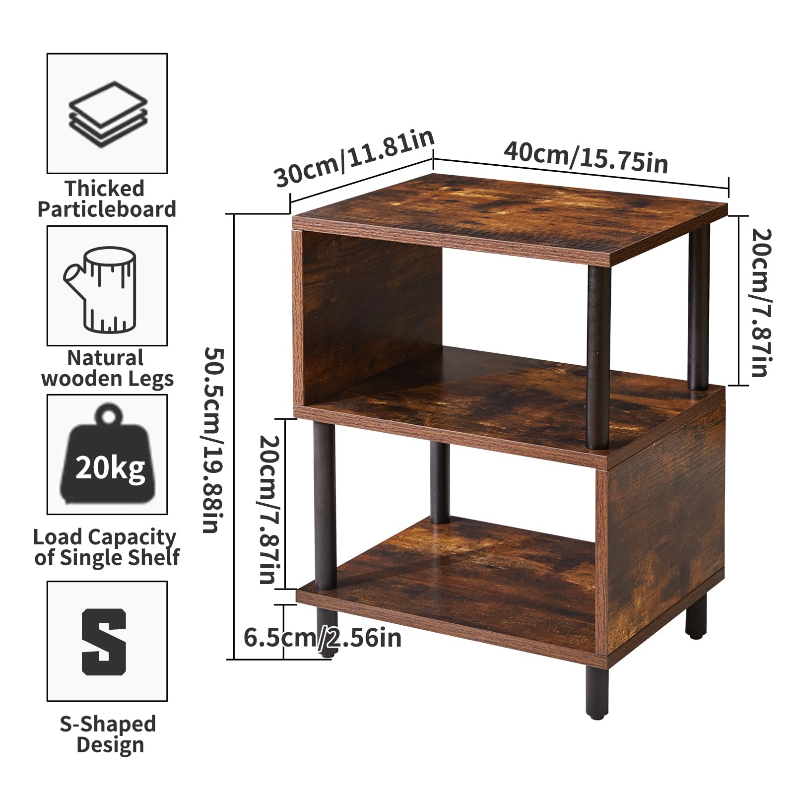 Aibiju Side Table for Bedroom, Narrow End Table Small, Mid-Century Modern Nightstand with Open Storage Shelf, Small Table Rustic Brown/Black YD-TM152H