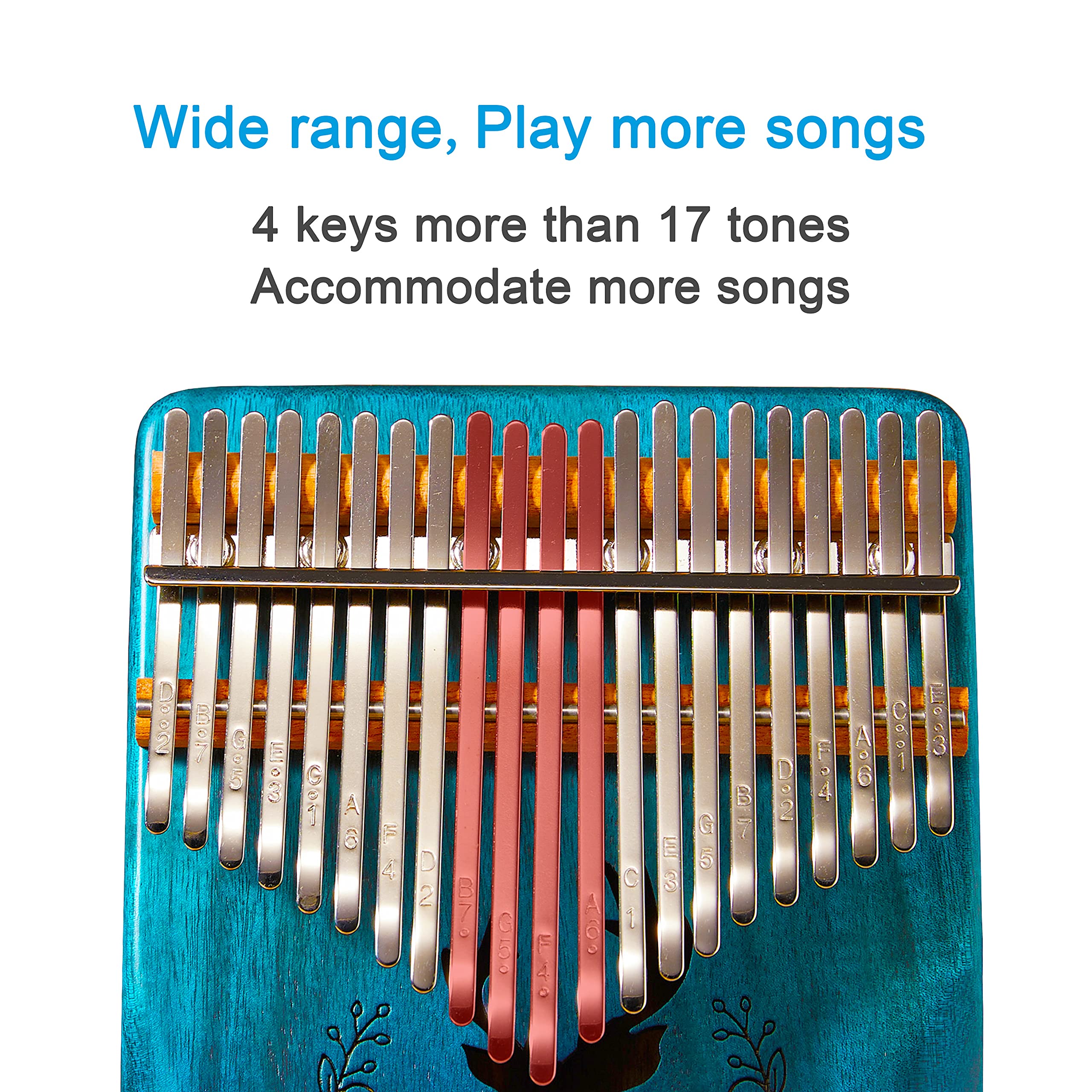 TienClef Kalimba Thumb Piano 21 Keys with Engraved Notes Deer Pattern Handhold Cute Finger Zebrawood Solid Wood Portable Musical Instrument Music Book for Kids Adult Beginner (Gradual Blue)