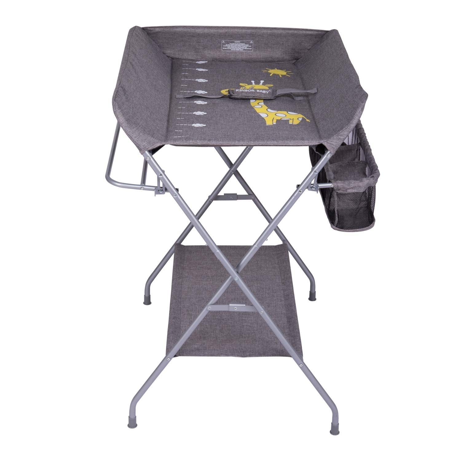 Baby Changing Table Nursing Station - Folding Diaper Table for Newborn Infant with Large Organizer Racks & Safety Belt, Grey