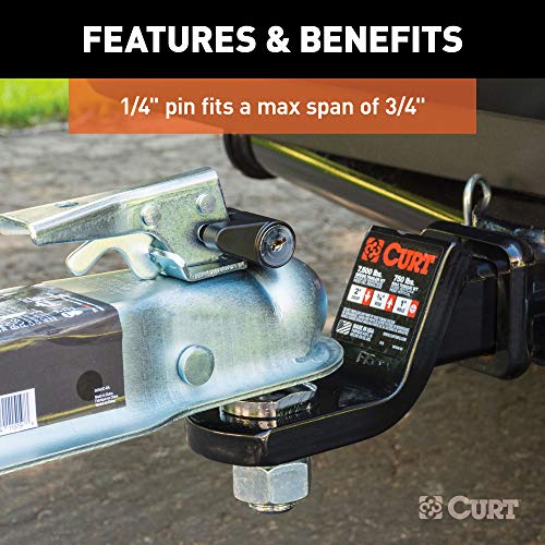 CURT 23521 Black Trailer Tongue Coupler Lock, 1/4-Inch Pin Diameter, Up to 3/4-Inch Span
