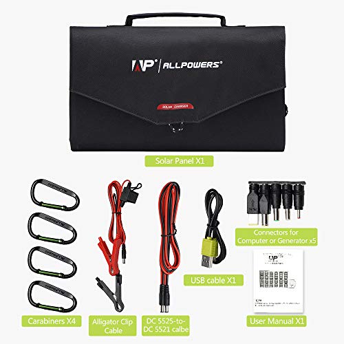 ALLPOWERS Portable Solar Panel 100W (Dual 5v USB with 18v DC Output) Monocrystalline Solar Charger Foldable Solar Panel for Laptop, Generator, 12v Car, Boat, RV Battery