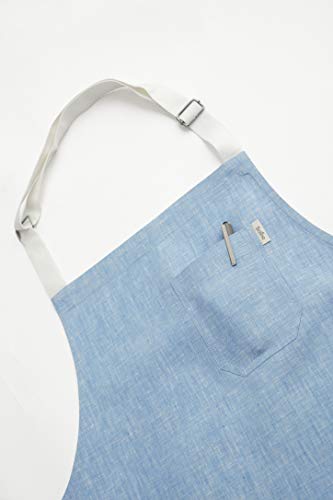 Solino Home Linen Kitchen Apron β 100% Pure Linen Bib Apron for Men & Women with front Pockets β Light Blue, Handcrafted from European Flax