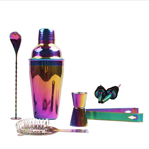 8Pcs Rainbow-Cocktail-Shaker-Set Professional Bartender-Muddler-Kit Stainless-Steel Bar-Tool for Party/Home
