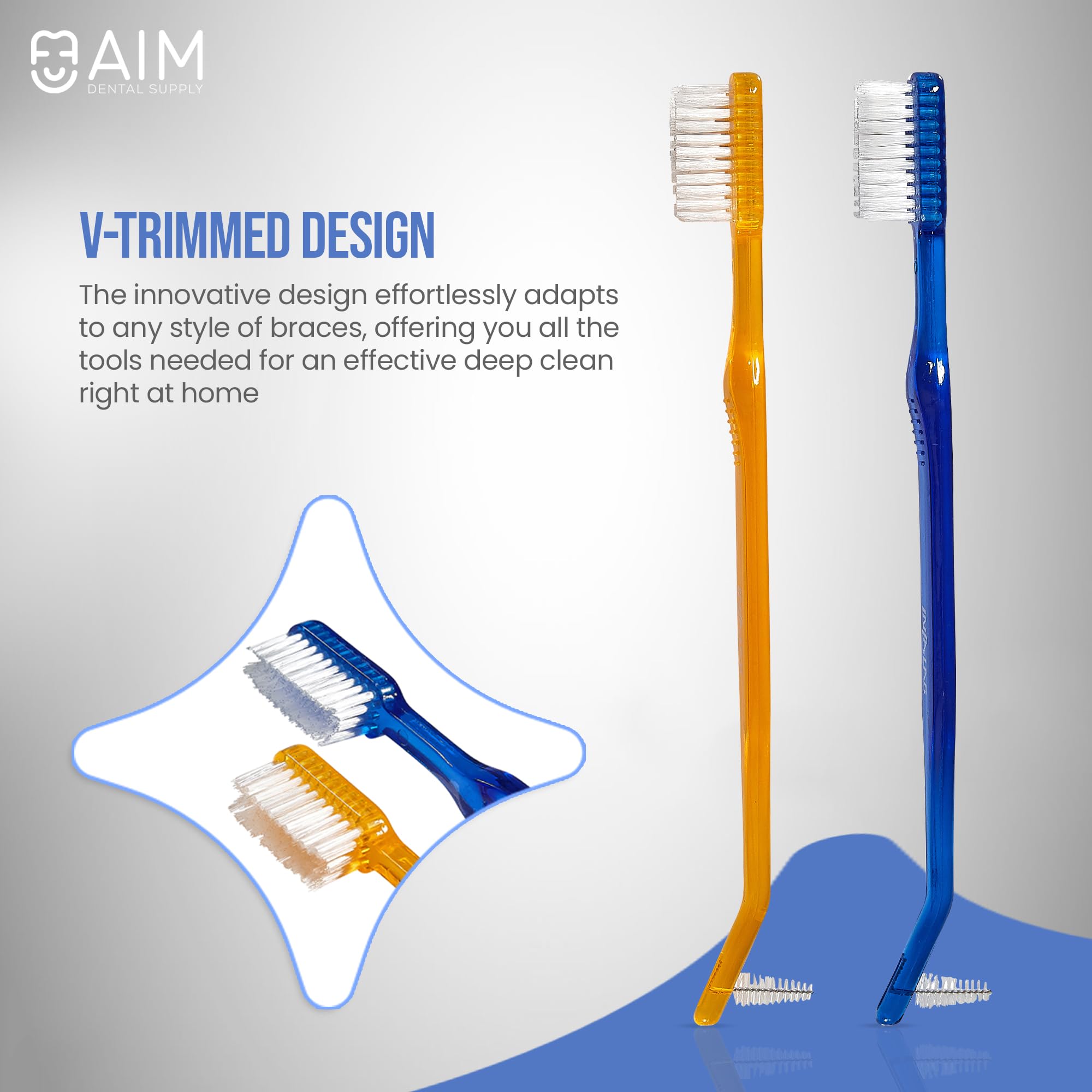 AIM DENTAL SUPPLY Toothbrush for Braces, Soft Head Braces Toothbrush, V Trimmed Design 2-Pack | Quick Orthodontic Cleaning | Deep Clean Braces at Home (Pack of 2)