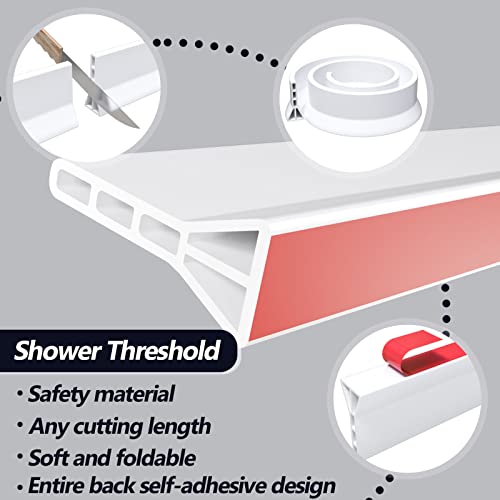 3" High Shower Threshold Water Dam 39 IN Collapsible Shower Water Splash Guard for Curbless Shower Threshold Barrier Water Stopper for Wet and Dry Separation Bathroom and Kitchen (White)