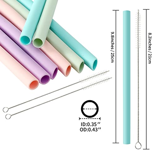 8Pcs Reusable Silicone Straws, Long Smoothie Drinking Straws with Cleaning Brushes for 20oz 30oz Tumblers, Milkshakes, Bubble Tea
