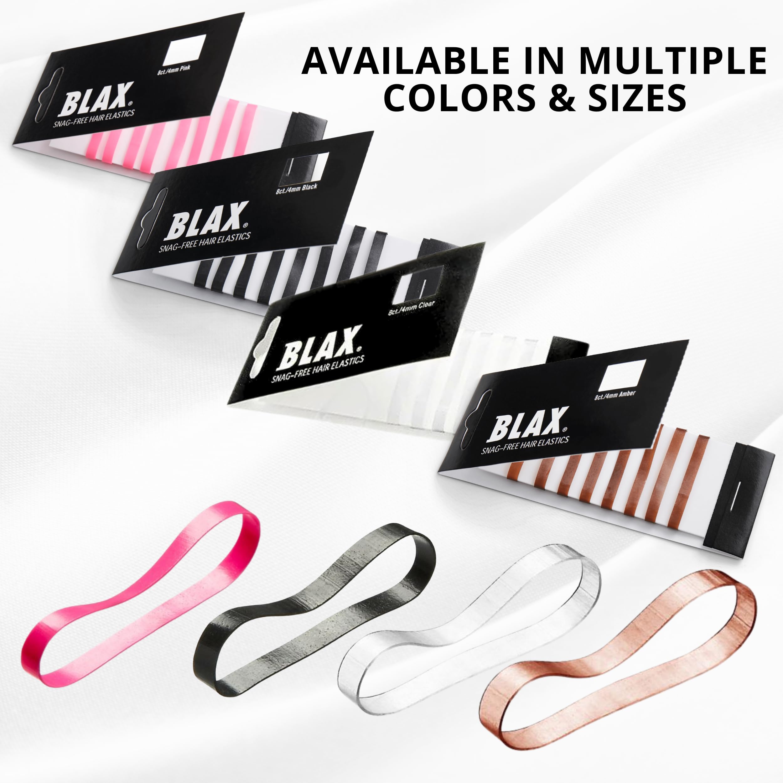Blax CLEAR Snag-Free Hair Elastics 4mm, 8 Count (2-Pack)