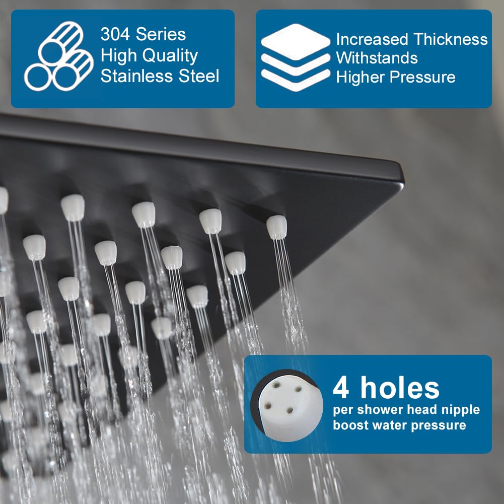 POP SANITARYWARE Matte Black Shower Faucet Set Complete Bathroom Rainfall 10 Inch Shower Head System with Handhled Single Handle Shower Trim Kit with Valve
