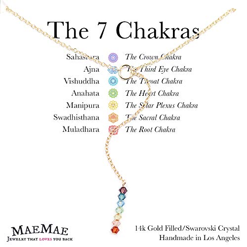 7 Chakra Healing Crystals Lariat Necklace, Handmade 14K Gold Filled Y-Necklace