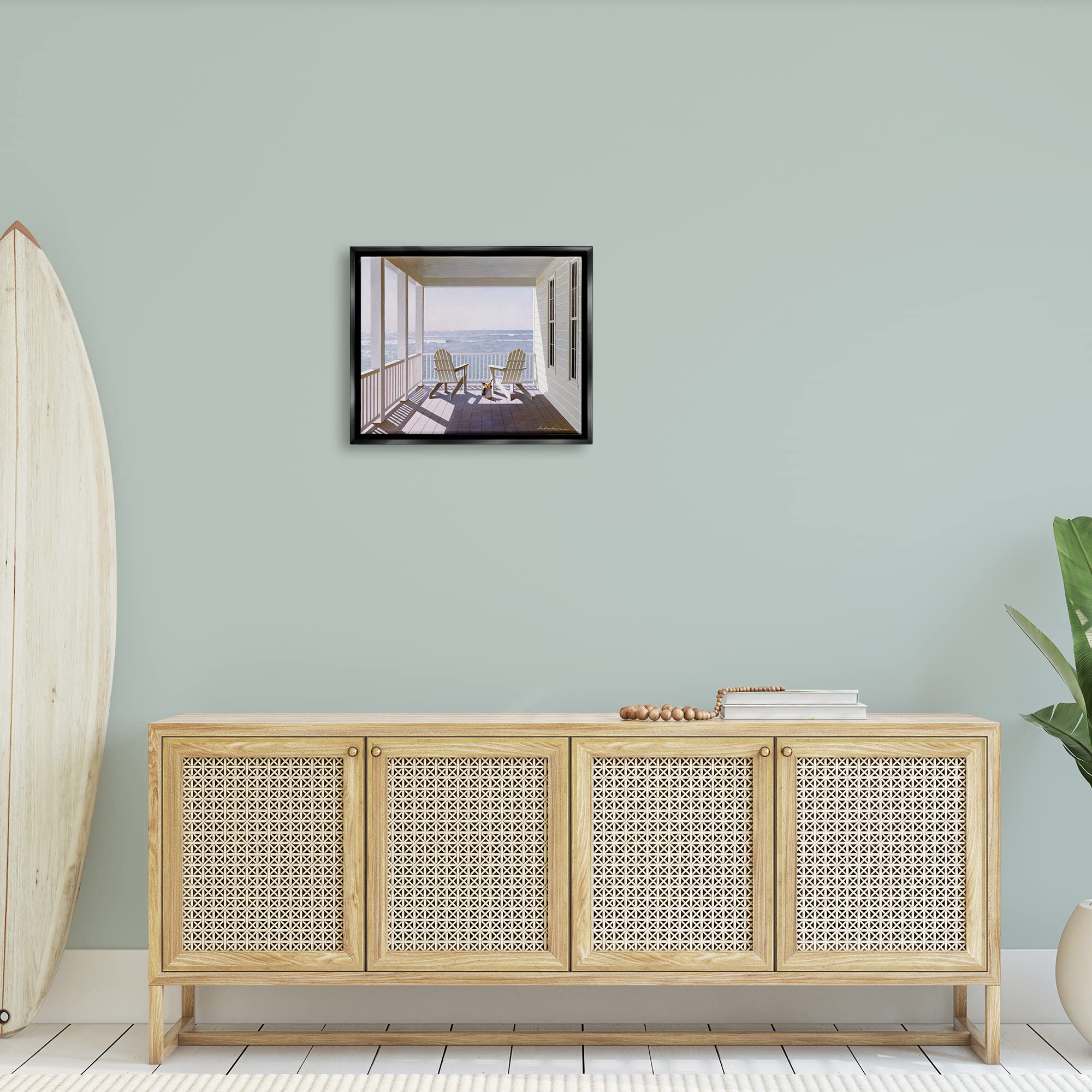 Stupell Industries Porch Chairs Overlooking the Tide Realistic Painting, Floater Frame, Design by Zhen-Huan Lu