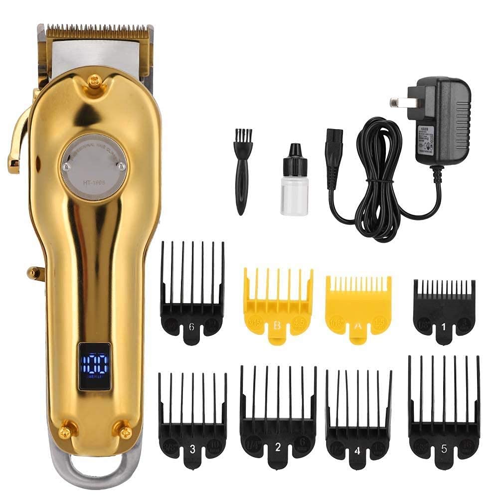 FTVOGUE Professional Electric Hair Clipper Beard Trimmer Hair Cutting Machine Grooming Kit US Plug 100-240V (Gold)